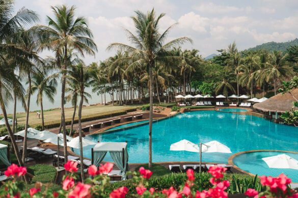 Pasut beach, best sunset spot in Bali. Palm tree lined sunset near Canggu.